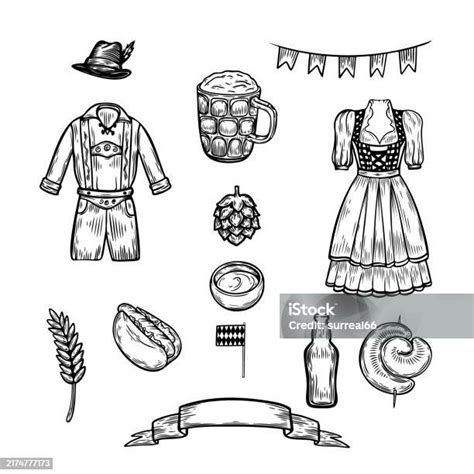 새겨진 옥토버 페스트 의상 및 음식 벡터 일러스트 레이 션 세트 0명에 대한 스톡 벡터 아트 및 기타 이미지 0명 10월 개체 그룹 Istock