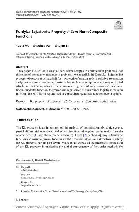 KurdykaŁojasiewicz Property Of Zero Norm Composite Functions Request Pdf