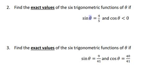 Solved 2 Find The Exact Values Of The Six Trigonometric Chegg Com