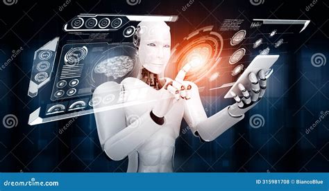Mlb Robot Humanoid Use Mobile Phone Or Tablet For Big Data Analytic Stock Illustration