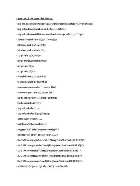 Short List Of Xss Scripts For Testing Pdf Web Browser Cybercrime