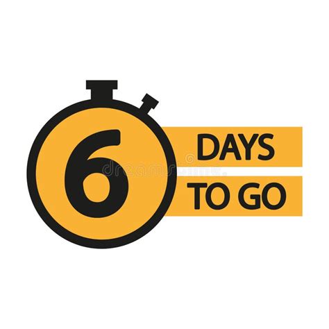 Countdown Timer Icon Number Six Focus Bold 6 Days To Go Text Yellow