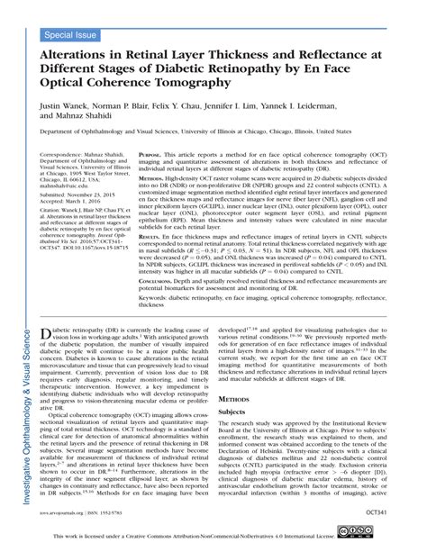 Pdf Alterations In Retinal Layer Thickness And Reflectance At