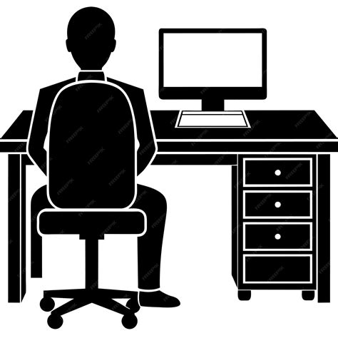 A Man Sits At A Desk In Front Of A Computer Monitor Premium Ai Generated Vector