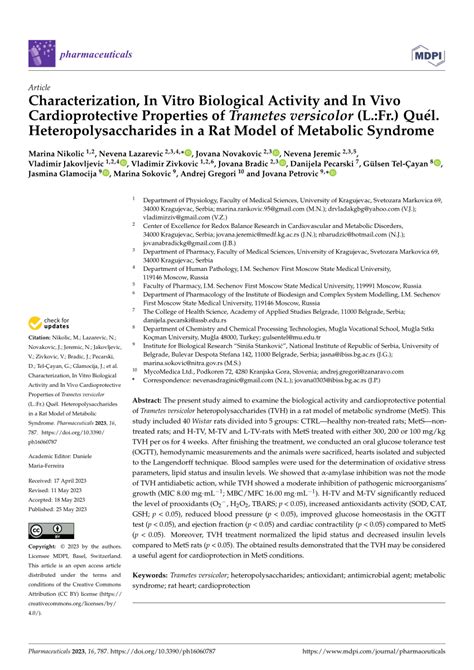 Pdf Characterization In Vitro Biological Activity And In Vivo Cardioprotective Properties Of