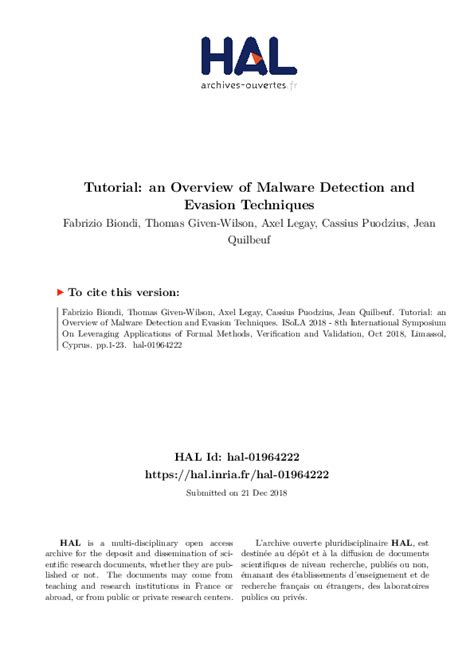 Pdf Tutorial An Overview Of Malware Detection And Evasion Techniques