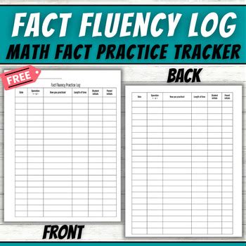 Fact Fluency Log Math Fact Practice Tracker Take Home Folder Insert