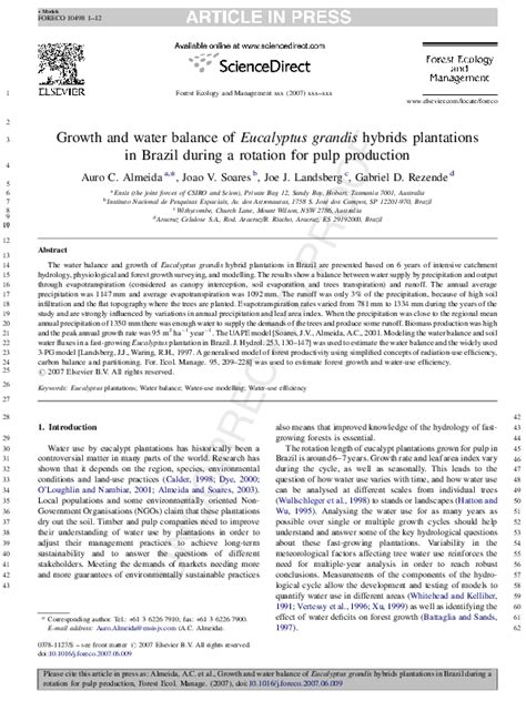 Pdf Growth And Water Balance Of Eucalyptus Grandis Hybrid Plantations