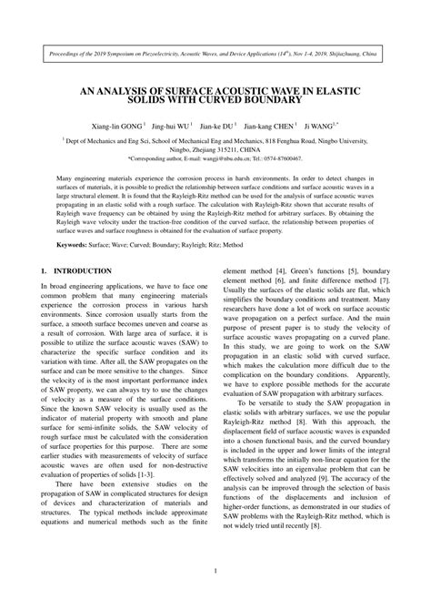 Pdf An Analysis Of Surface Acoustic Wave In Elastic Solids With