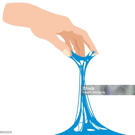 끈적끈적한 점액 손가락 화이트 배너 서식 파일 사이 손으로 붙어에 대 한 도달 접착제 젤리 물질은 끈 적 장력 탄성 인기 있는 어린이 S 감각 장난감 벡터 일러스트 절연
