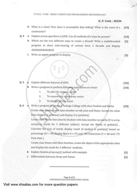 Object Oriented Programming Methodology 2017 2018 Be It Information Technology Semester 3 Se