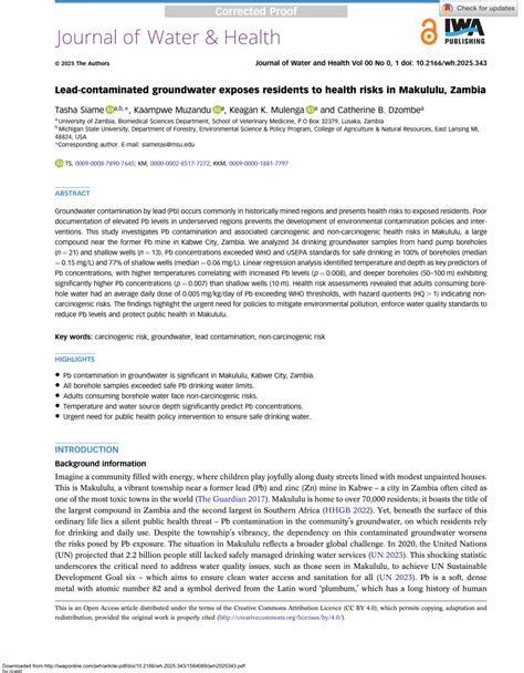 Pdf Lead Contaminated Groundwater Exposes Residents To Health Risks