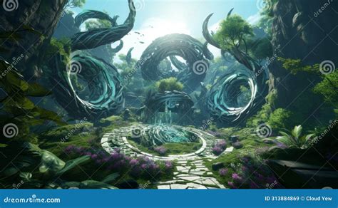 Aether Serpent Coils Gracefully In An Otherworldly Oasis Stock