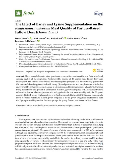 Pdf The Effect Of Barley And Lysine Supplementation On The Longissimus Lumborum Meat Quality