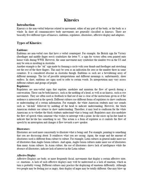 Kinesics Pdf Nonverbal Communication Emotions