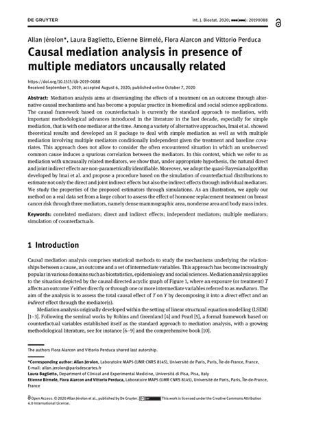 Pdf Causal Mediation Analysis In Presence Of Multiple Mediators