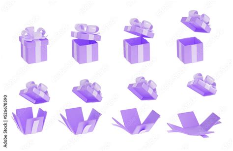 3d Render T Boxes Opening Animation Closed And Open Purple Present Packs Sprite Sheet