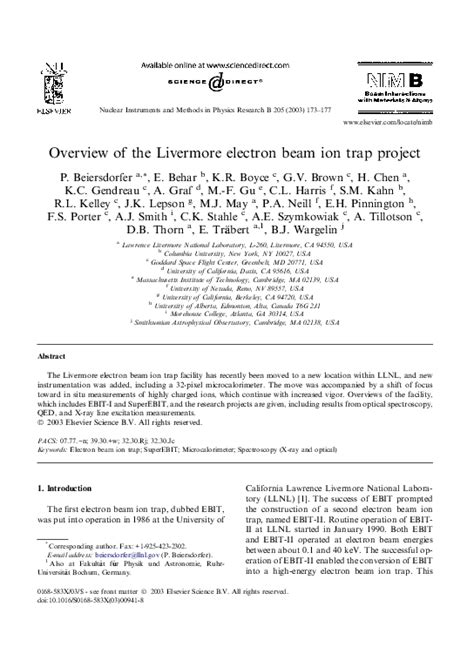 Pdf Overview Of The Livermore Electron Beam Ion Trap Project Elmar