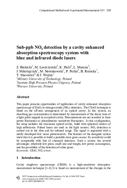 Pdf Sub Ppb No X Detection By A Cavity Enhanced Absorption Spectroscopy System With Blue And