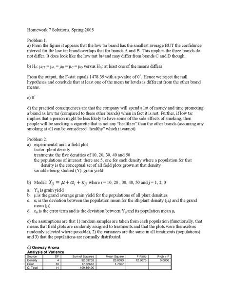 Assignment 7 Solutions For Statistics Methods Research I Sta 6166 Docsity