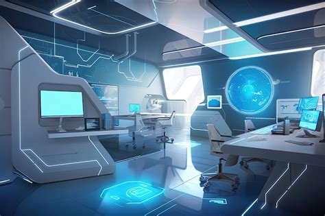 작업의 미래 홀로그램 인터페이스를 갖춘 가상 현실 작업 공간 Generative Ai 프리미엄 사진