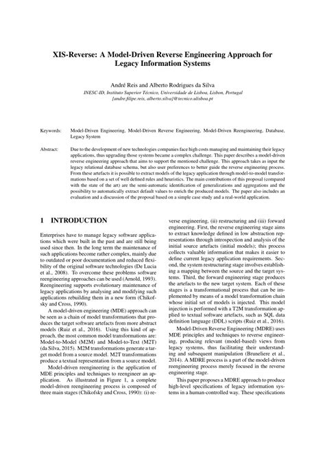 Pdf Xis Reverse A Model Driven Reverse Engineering Approach For