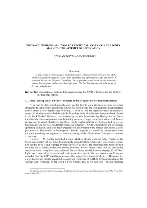 Pdf Fibonacci Numbers As A Tool For Technical Analysis In The Forex