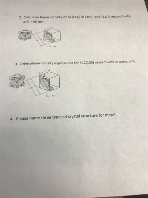 solved calculate linear density of al fcc in [100] and