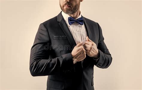 Cropped Tux Man In Studio Photo Of Man Wearing Tux Man Wear Tux Formal Suit Stock Image