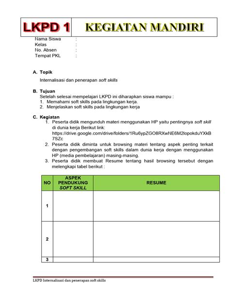 Lkpd Soft Skill Pdf