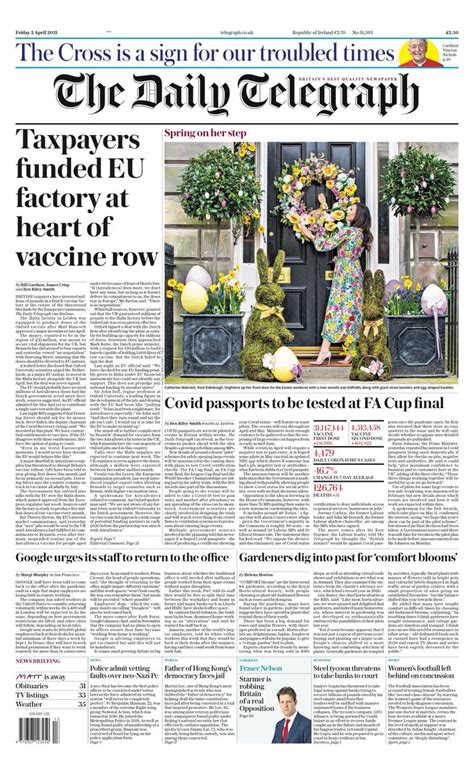 Daily Telegraph Front Page 2nd Of April 2021 Tomorrows Papers Today