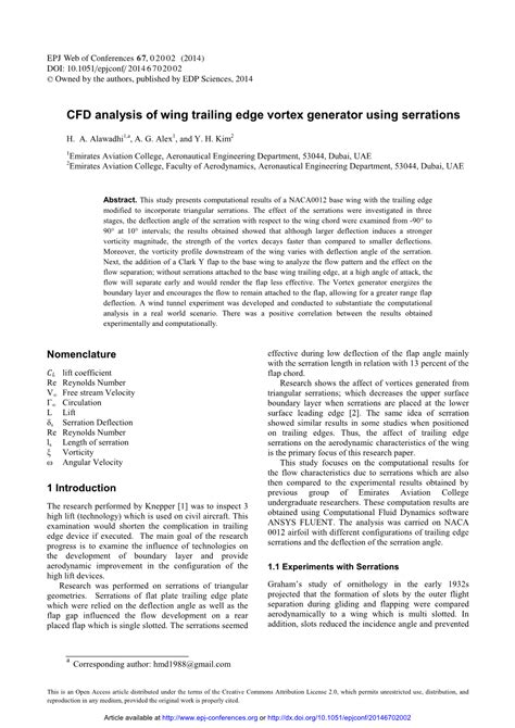 Cfd Analysis Of Wing Trailing Edge Vortex Generator Using Serrations Docslib