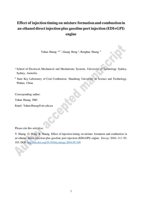 Pdf Effect Of Injection Timing On Mixture Formation And Combustion In An Ethanol Direct