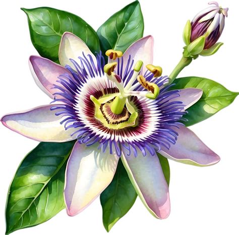 Watercolor Painting Of A Passion Flower Passiflora Incarnata Ai