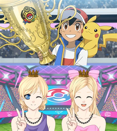 Diana And Grace Cheer For Ash Ketchums Victory By Lady66647 On Deviantart