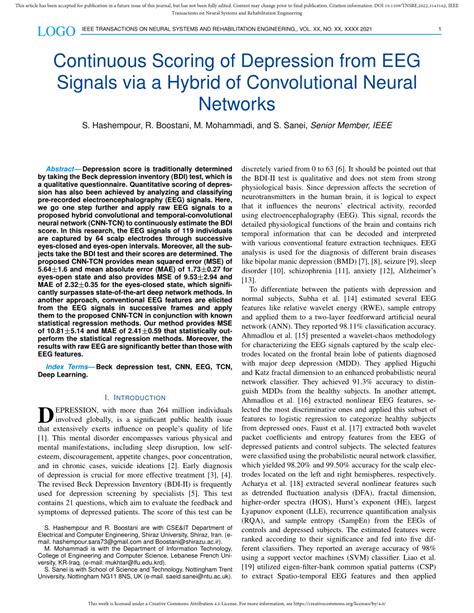 Pdf Continuous Scoring Of Depression From Eeg Signals Via A Hybrid Of Convolutional Neural