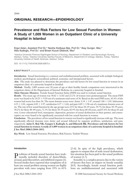 PDF Prevalence And Risk Factors For Low Sexual Function In Women A Study Of 1 009 Women In An