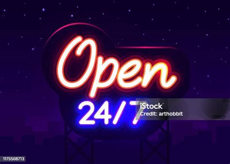 24 7 네온 신보드 벡터 하루 종일 네온 사인 디자인 템플릿 현대적인 트렌드 디자인 야간 간판 야간 밝은 광고 조명 배너를