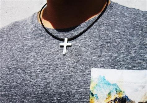 Handmade Silver Cross Necklace For Men Leather Cord Etsy