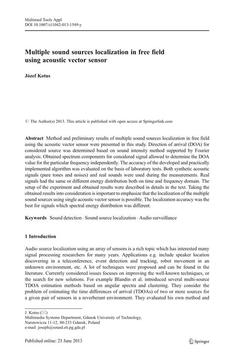 Pdf Multiple Sound Sources Localization In Free Field Using Acoustic