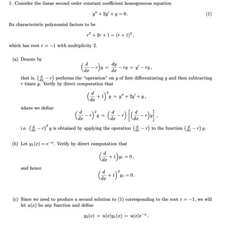 Solved Consider The Linear Second Order Constant Coefficient