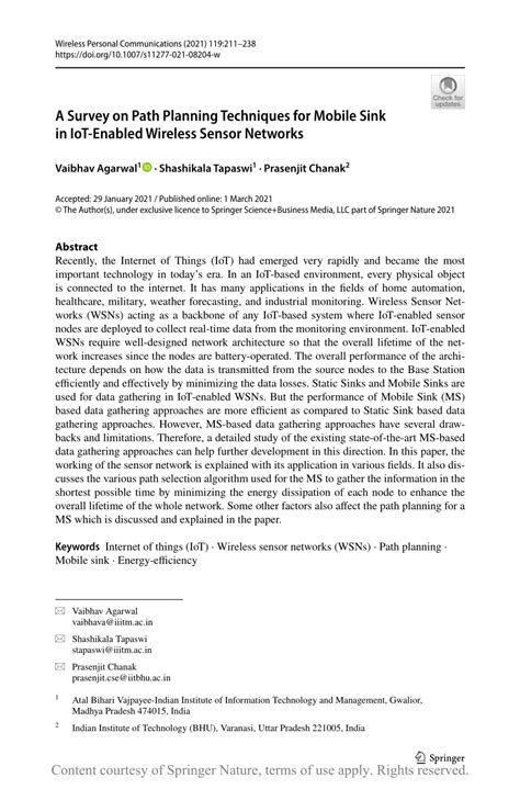 A Survey On Path Planning Techniques For Mobile Sink In Iot Enabled