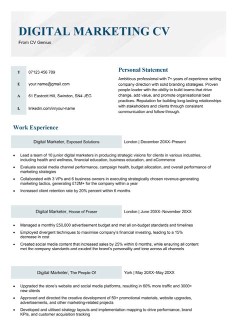 4 Digital Marketing Cv Examples Template And Writing Tips