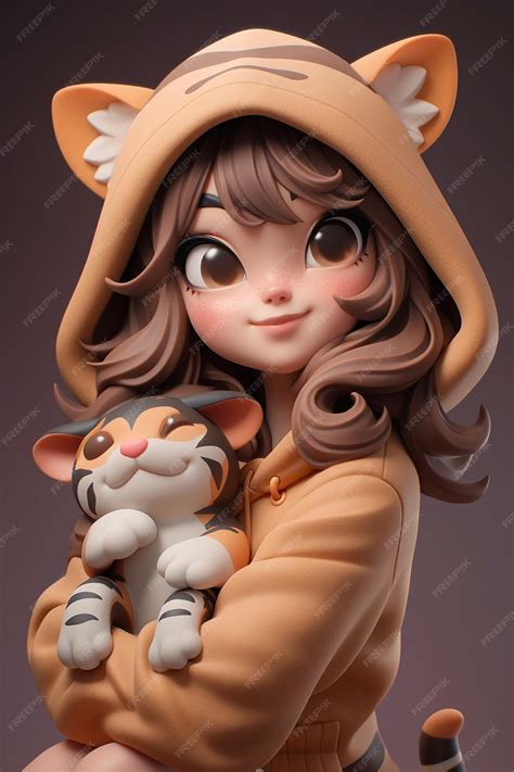 Premium Photo There Is A Girl Holding A Cat And Wearing A Hoodie Generative Ai