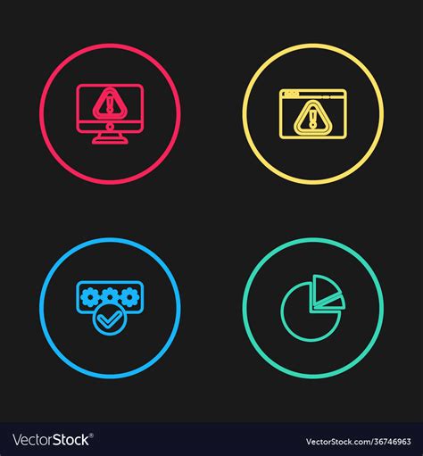 Set Line Password Protection Pie Chart Royalty Free Vector