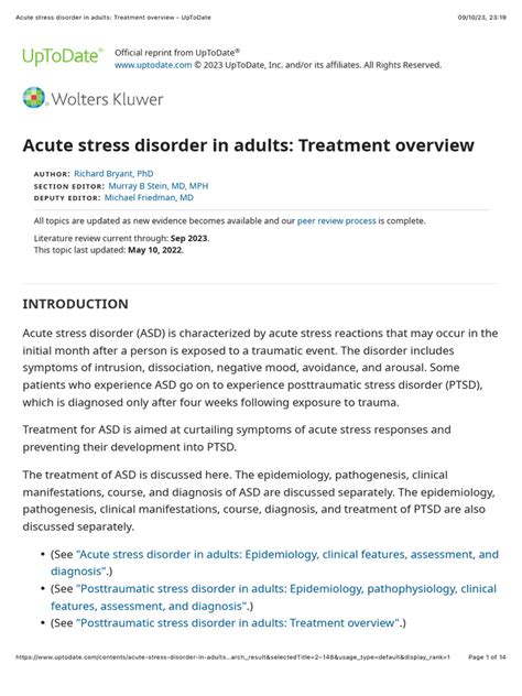Acute Stress Disorder In Adults Treatment Overview Uptodate Pdf