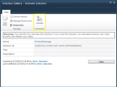 Activate Button Disabled In Sharepoint Sandboxed Solutions Sharepoint
