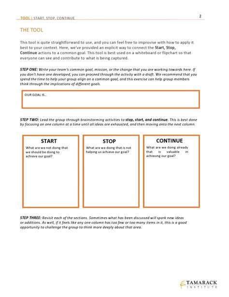 Start Stop Continue Worksheet