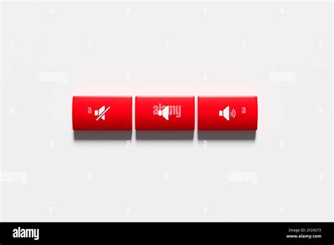 three red computer keyboard buttons displaying volume settings from