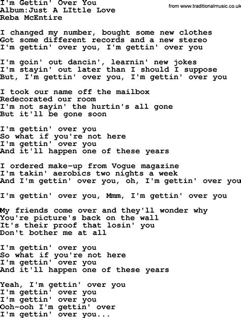 Im Gettin Over You By Reba Mcentire Lyrics
